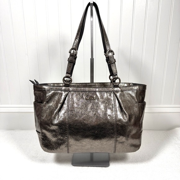 Coach | Bags | Coach Gallery Tote F7721 Metallic Silver Pewter Leather ...